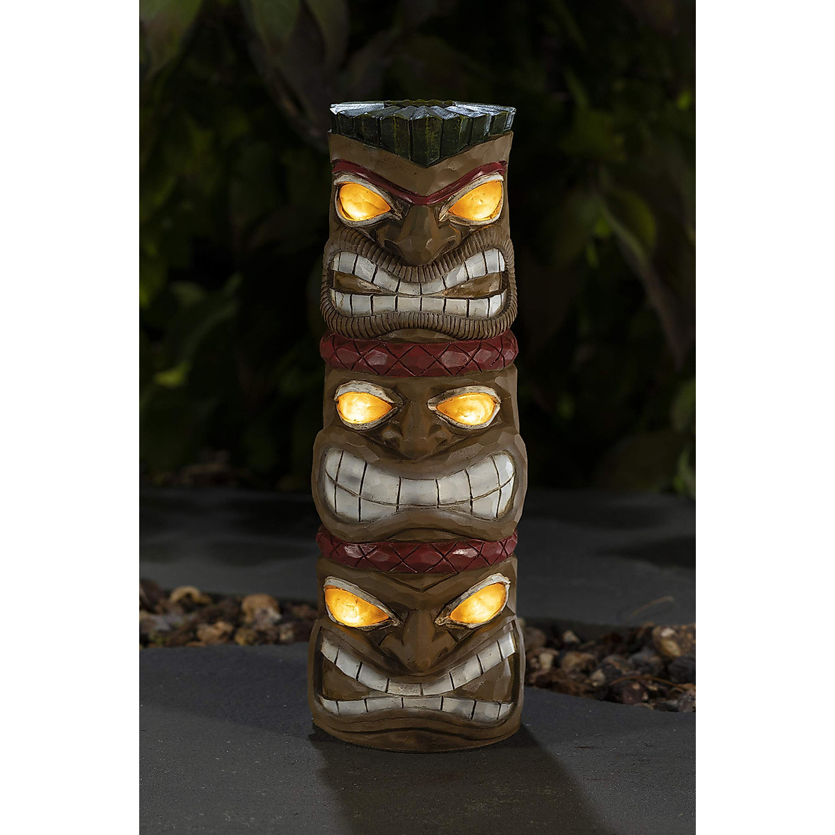 VP Home Triple Tiki Totem Party Time (Cocktail Tiki) Solar Powered LED Outdoor Decor Garden Light