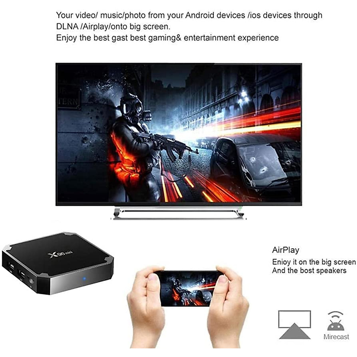 AMGUR X96 Mini Android 7.1 TV Box Amlogic S905W Quad Core 1GB/8GB Smart TV Box WiFi 4K Ultra HD OTT Box Bluetooth H.265 HEVC HDMI Streaming Media Player