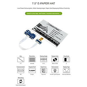 7.5 inch E-Ink display e-Paper HAT Resolution 800×480 SPI interface for Raspberry Pi 3 2 Zero W WH Jetson Nano Arduino @XYGStudy