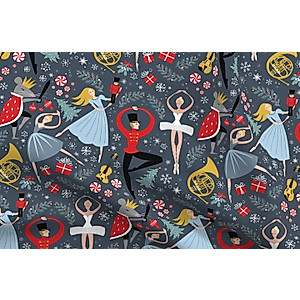 Spoonflower Fabric - Nutcracker Ballet Christmas Music Holiday Ballerina Printed on Petal Signature Cotton Fabric by The Yard - Sewing Quilting Apparel Crafts Decor