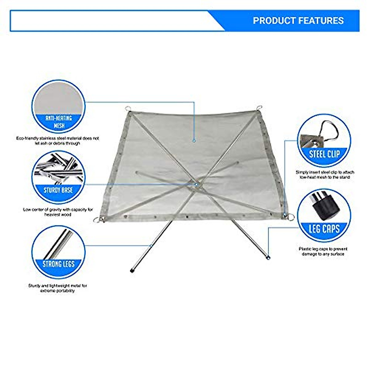 Rootless Portable Outdoor Firepit- Collapsible Steel Mesh Fireplace- Large Size