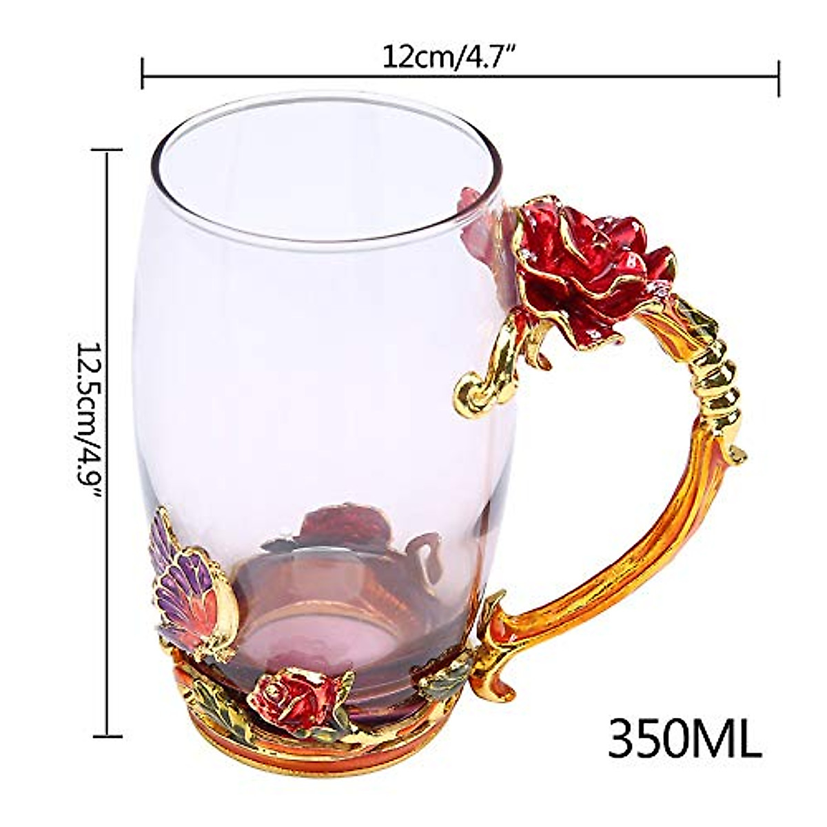 Birsppy FENHAR Luxury Upgrade Enamel Glass Of Rose Bowl Heat-Resistant Crystal Glass Coffee Cup Couples Creative Gift Flower Tea Cup(red Tall mug)