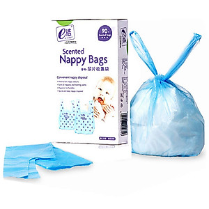 Baby Disposable Diaper Sacks Bags Dispenser Power Scented Nappy Disposal Bags Easy-Tie for Travel (Blue,90-Count)