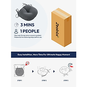 ZEOLABS Bistro Chair Cushions,15 inch Waterproof Tufted Outdoor Round Chair Cushions with Ties for Patio Furniture,Set of 2,Dark Grey