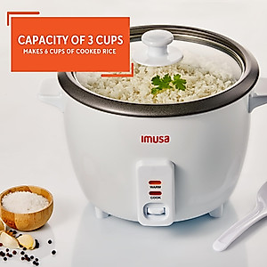 IMUSA USA GAU-00011 Electric Nonstick Rice Cooker 3-Cup (Uncooked) 6-Cup (Cooked), White