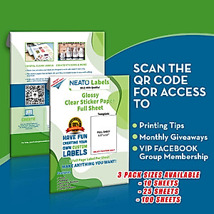 Clear Transparent Sticker Paper (8.5” x 11”) - 100 Sheet Pack - Glossy Full Sheet Vinyl Labels for Inkjet Printers - Tear-Resistant, Strong Adhesive, Weather Resistant - DIY & Craft Projects Labels