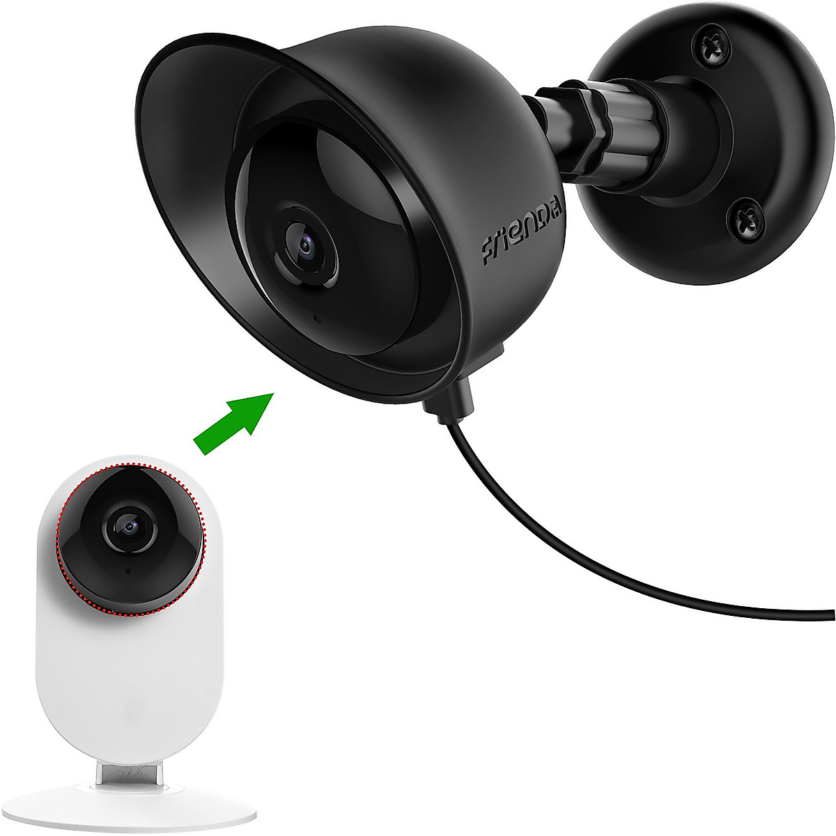 Adjustable Durable Plastic Wall Mount Outdoor Indoor Bracket and Silicone Cover Skins Protective Case for Yi Home Camera 1080p/ 720p (Black, 2 Pack)