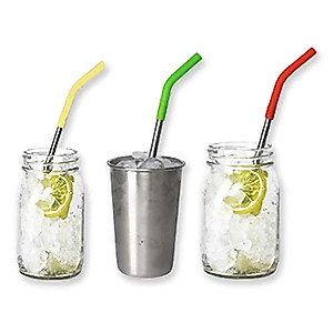 Krumbs Kitchen 4 Pack Reusable Stainless Steel Straws with Silicone Tips W/Cleaning Brush