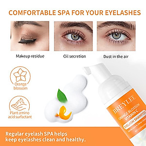 Eyelash Extension Cleanser, Brelyee Lash shampoo 60ml + Brushes + Bottle + Pads, Eyelash Wash for Extensions, Lash Cleanser,Lash Bath Lash Wash Soap Foam for Professional & Self Use