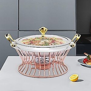 Stainless Steel Round Chafing Dish Buffet Set, 24cm Non-Stick Chafer Buffet Catering Chafers for Parties, Graduation, Events(Red Copper, 24cm Type2)