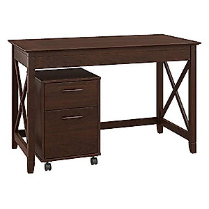 Bush Furniture Key West 48W Writing Desk with 2 Drawer Mobile File Cabinet in Bing Cherry