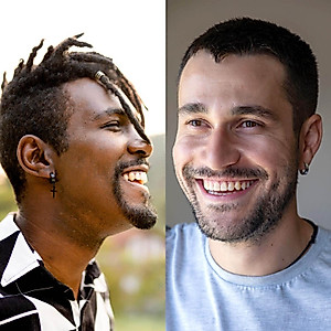 15 Pairs Earrings Set for Men and Women, Black Silver 14K Gold Plated Earrings Stud Kit 5 Pairs of Each Fashion Ear Piercing Jewelry Cross Dangle Hoop Earrings Set