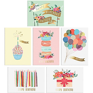 Sweetzer & Orange Gold Foil Bulk Birthday Cards Assortment – 24pc Bulk Happy Day flyers with Envelopes Box Set – Assorted Blank Birthday Cards for Women, Men, and Kids in a Boxed pack