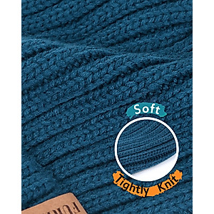 FURTALK Womens Beanie Satin Lined Knitted Beanie with Pom Winter Hats for Women (Blue)