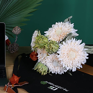 FAKEGREEN Artificial Flowers Silk Sunflowers Bouquet Fake Flower Bushes Floral Arrangements with 5 Stems, 5 Flowers and 3 Buds for Home Baby Shower Centerpieces Party Wedding Decorations (White)