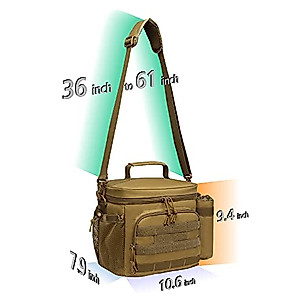 TACTICISM Tactical Lunch Box for Men 12L MOLLE Lunch Bag Adult, Up to 8 Hours Insulated lunchbox, Large Durable Leakproof Cooler with Detachable Water Bottle Pouch, for Work Camping Fishing, Brown