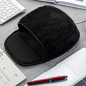 2 Pieces Heated Mouse Pad Hand Warmer USB Heated Mousepad Plush Heated Mouse Pad Removable Hand Warming Mouse Pad for Men and Women Office Home Computer Laptop (Black)