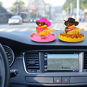 Duck Dashboard Decorations - Rubber Duck for Dashboard of Car, Yellow Duck Car Dashboard Decorations, Squeak Ducks Car Ornaments Car Décor Accessories with Hat Swim Ring Necklace Sunglasses