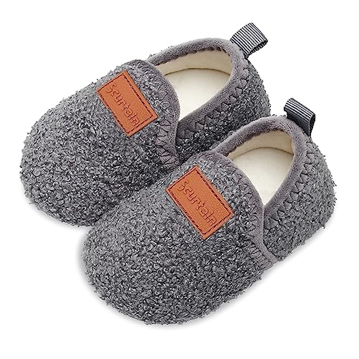 Scurtain Kids Toddler Slippers Socks Artificial Woolen Slippers for Boys Girls Baby with Non-Slip Rubber Sole 2025 Grey 8.5-9 Toddler