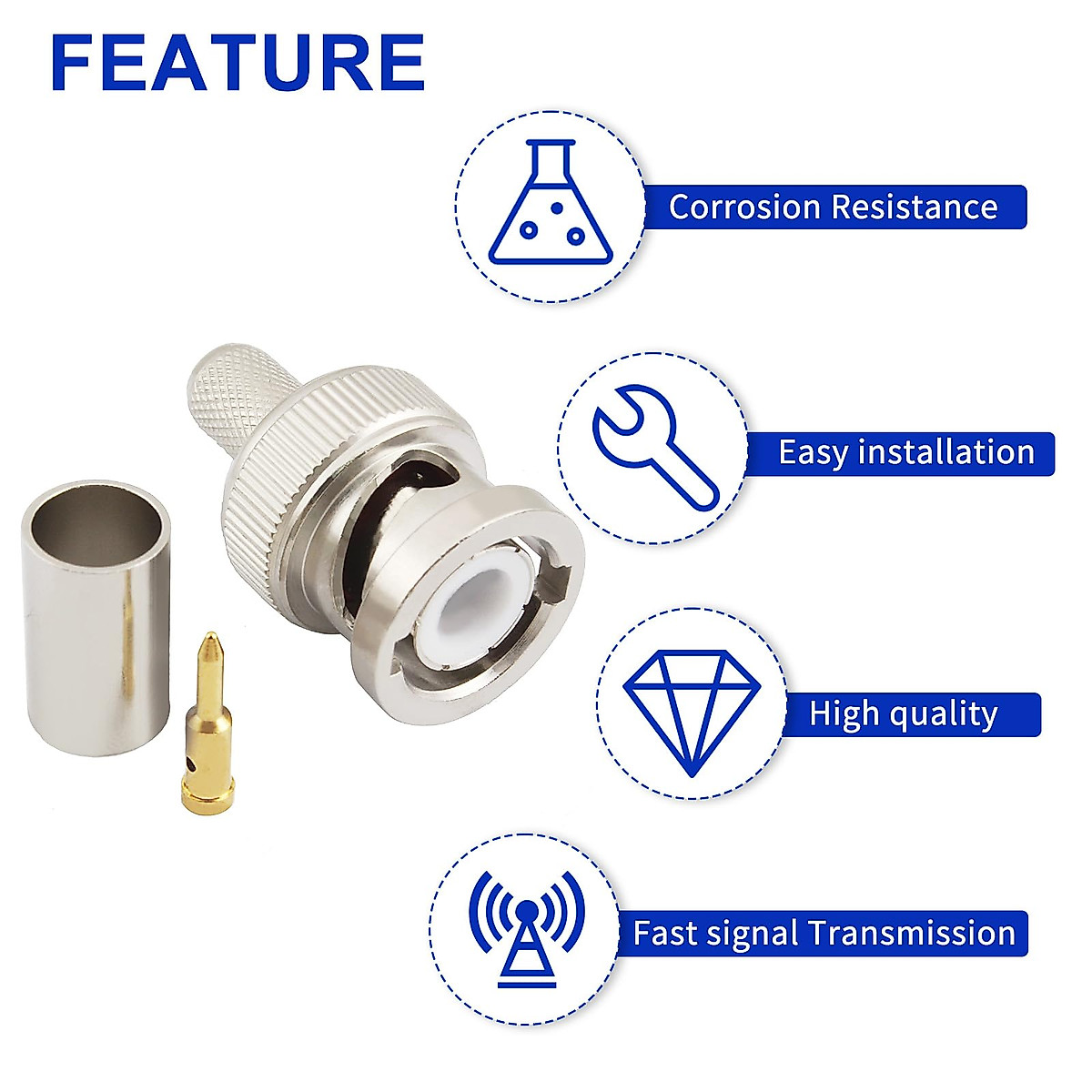 eifagur BNC Male Q9 Plug Crimp for RG8X RG-8X Mini-RG8 LMR240 50 Ohm Coax Cable Straight RF Coaxial Adapter Connector （Pack of 10）