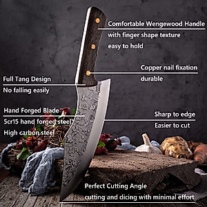 NA 7.5'' Hand Forged Meat Cleaver Stainless Steel Chef Knife Butcher Knives Chopper for Kitchen, Restaurant or Camping