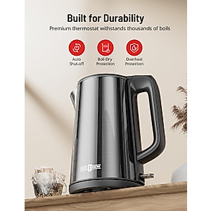 Electric Kettle Stainless Steel, Paris Rhône 1.7 Liter Cordless Hot Water Boiler Electric Tea Kettle BPA-Free, Electric Kettle For Boiling Water Auto Shut Off & Boil-Dry Protection