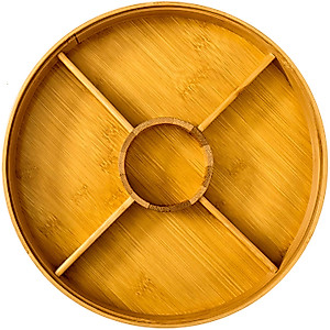 Divided Serving Tray - Bamboo with Acrylic Glass Lid - Appetizer Party Platter - Perfect for Serving Dishes, Serving Platters, Chip and Dip Tray, Veggie Tray, Or Taco Toppings Serving Tray Circle 12"