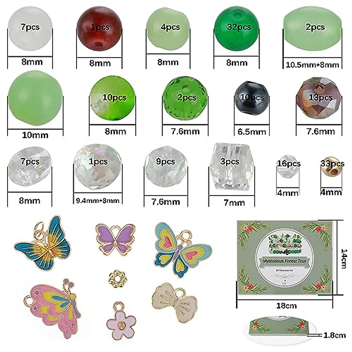 Gift Boxed Emeralds Crystal Beads for Bracelet Jewelry Making Kit, 140Pcs 8mm Gemstone Crystal Glass Bead Bracelet Kit, Assorted DIY Craft Glass Beads Bulk for Friendship Bracelets Making with String