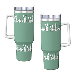 HULIBIN Easter Bunny Print Double Deck Stainless Steel Travel Coffee Cup With Lid 40 Oz Ice Bully Cup
