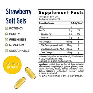 Nordic Naturals DHA, Strawberry - 180 Soft Gels - 830 mg Omega-3 - High-Intensity DHA Formula for Brain & Nervous System Support - Non-GMO - 90 Servings