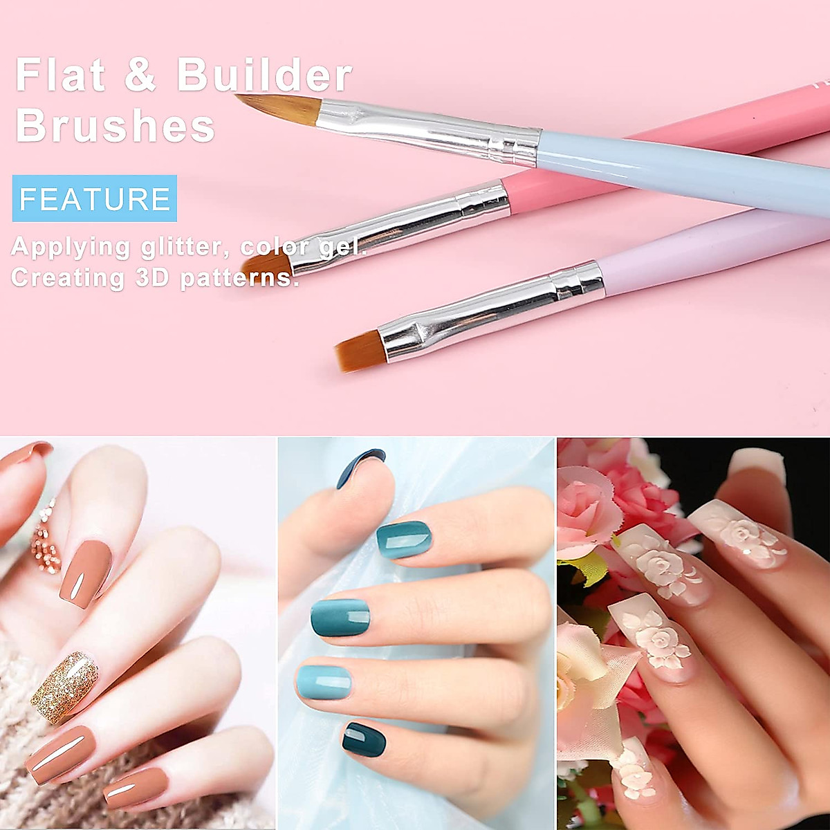 TEOYALL Nail Art Brushes, Nail Design Painting Brushes Builder Gel Brush Nail Dotting Tools Nail Fine Liner Brushes