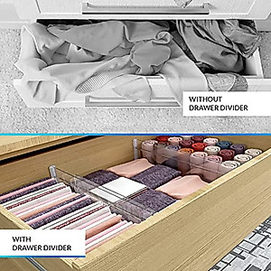WJWSKI Drawer Dividers and Organizers 2 Set, 11-19" Expandable Dresser Drawers Dividers, 8cm Deep Drawer Separators for Clothing Storage, Adjustable Drawer Divider for Kitchen Utensils, Clear Plastic
