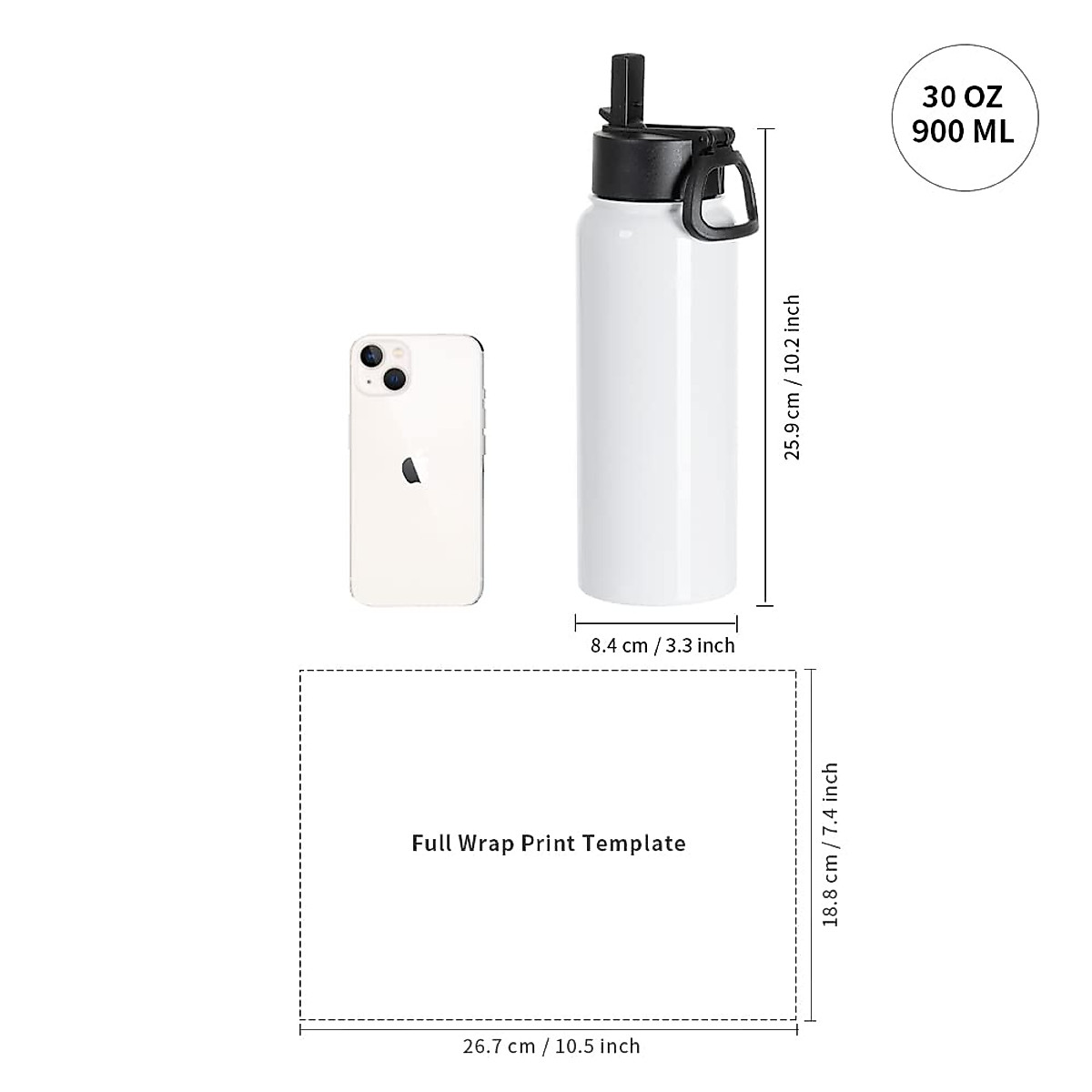 PYD Life Sublimation Water Bottle Blanks Sports Tumbler Cups White 30 OZ Wide Mouth Stainless Steel Vacuum Flask with Straw and Portable Handle for Cricut Mug Press and Tumbler Press Print 2 Pack