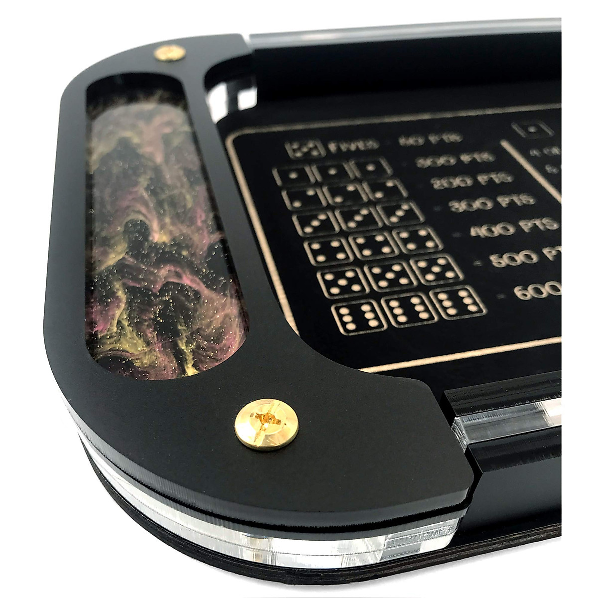 Omega and Mini Mega Dice Tray with Farkle Score - Mini Mega 12" Nebula Stardust