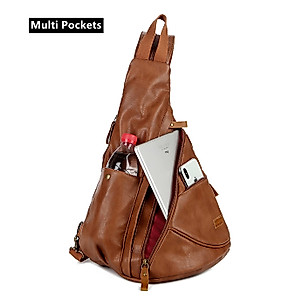 Baosha Leather Sling Bag Small Crossbody Backpack Casual Daypack Outdoor Cycling Hiking Backpack XB-10 (Brown)