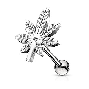 Pierced Owl 316L Stainless Steel Marijuana Pot Leaf Tragus Cartilage Barbell Stud