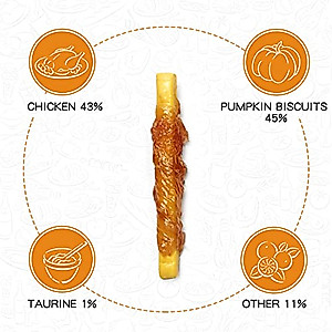 PAWUP Dog Treats Chicken Wrapped Biscuits Pumpkin Sticks, Rawhide Free Soft Chewy w/Taurine, Dog Training Treats,12.5oz