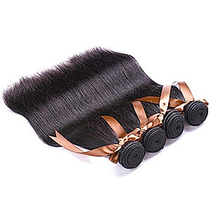 ALLRUN Brazilian Straight Human Hair 4 Bundles Unprocessed Virgin Hair Brazilian Straight Human Hair Weave Weft Human Hair Extensions Natural Black(22 24 26 28)