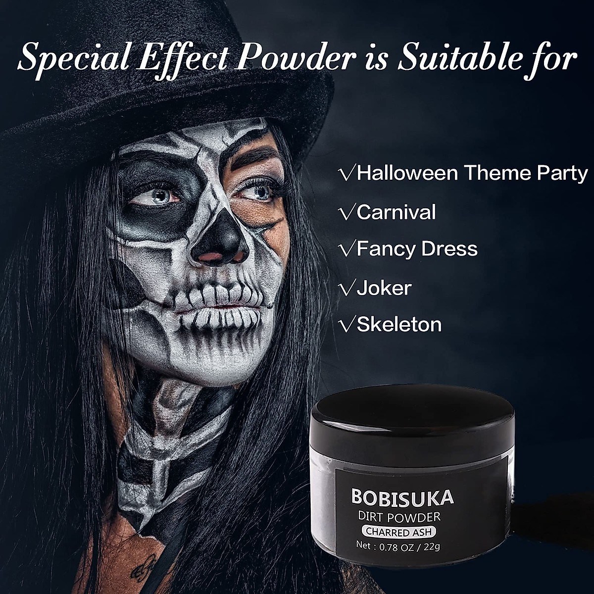 BOBISUKA Makeup Special Effects Dirt Powder for Halloween Makeup Theme Party Wedding Movies Stage Performances Cosplay(0.78 oz)(Charred Ash)
