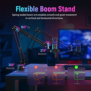 NEEWER USB Gaming Microphone, Plug&Play One Click Mute and Gain, Computer Condenser Microphone for PC MAC, Upgraded Boom Stand Shock Mount Cool Lighting for Streaming Twitch Online Chat (CM20)