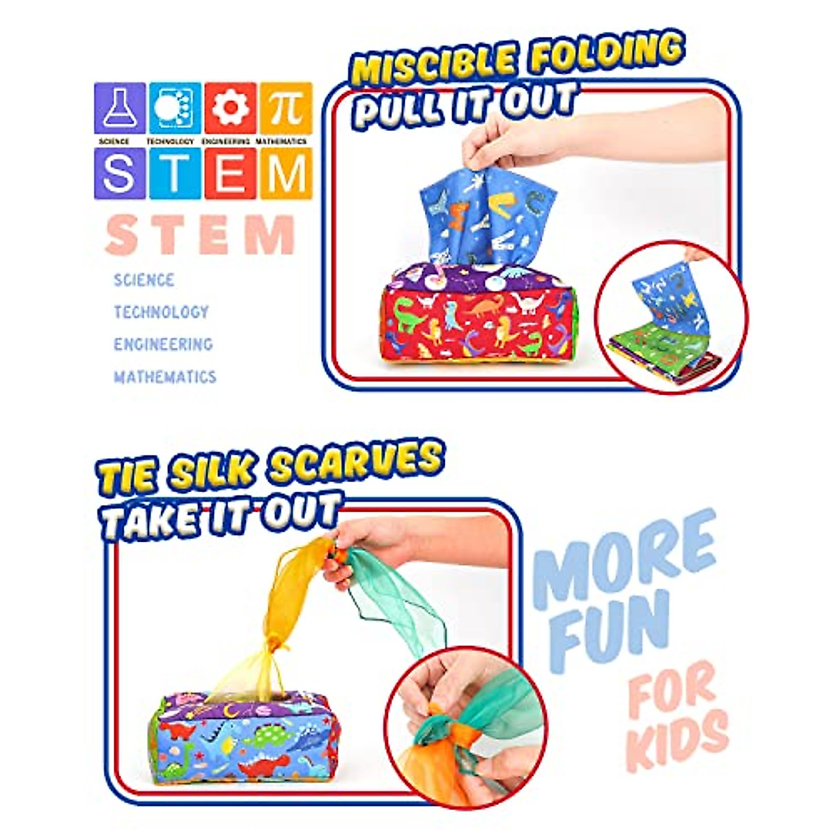 DINORUN Montessori Inspired Tissue Box Toy Set for Babies and Toddlers - Educational Sensory Play Toys