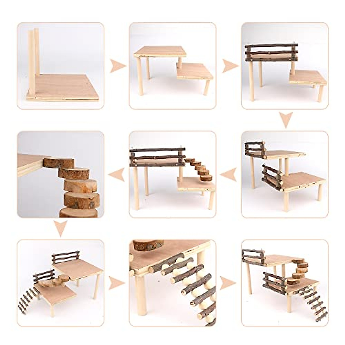 Hamster Climbing Toys Wooden Two-Tier Hamster Playground Activity Platform with Bridge Apple Wood Chewing Toys for Small Pets (Large)