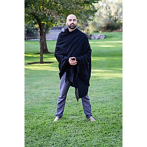 Om Shanti Crafts Meditation Shawl or Meditation Blanket, Wool Shawl or Wrap, Oversize Scarf or Stole, Wool Throw, Indian Blanket. Unisex (Black)