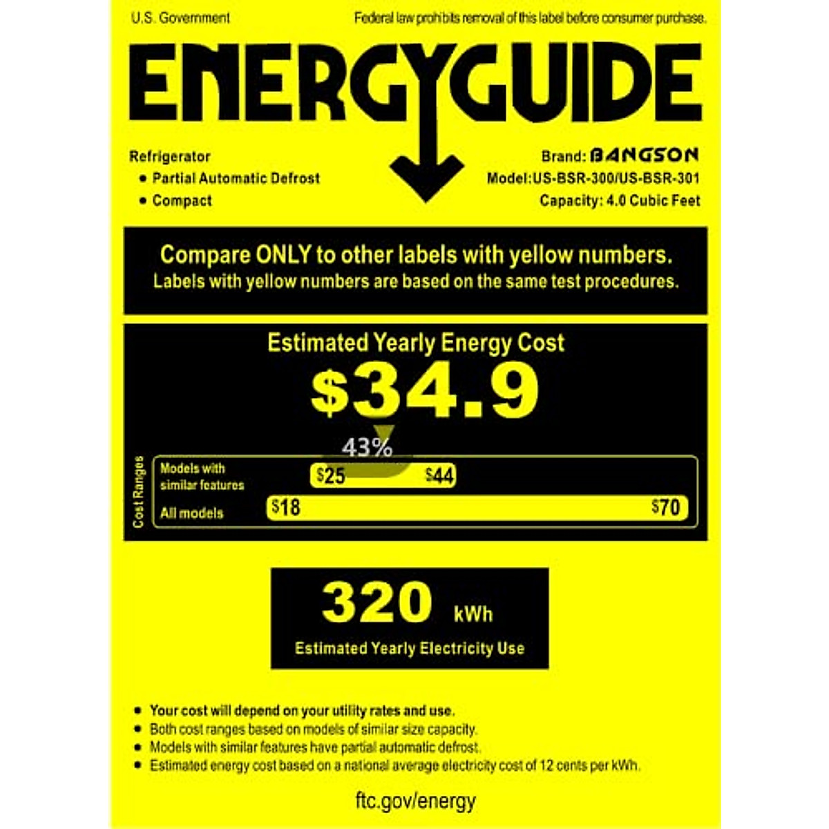 BANGSON Small Fridge with Freezer, 4.0 Cu.Ft, Samll Refrigerator with Freezer, 5 Settings Temperature Adjustable, 2 Doors, Compact Fridge for Apartment Bedroom Dorm and Office, Black
