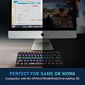 Compact Mechanical Gaming Keyboard Mini Portable with Ergonomic 61 Key Layout Multi Rainbow LED Backlight Anti-ghosting Waterproof Type-C USB Wired for PC MAC Gamer Computer Typist(Black/Blue Switch)