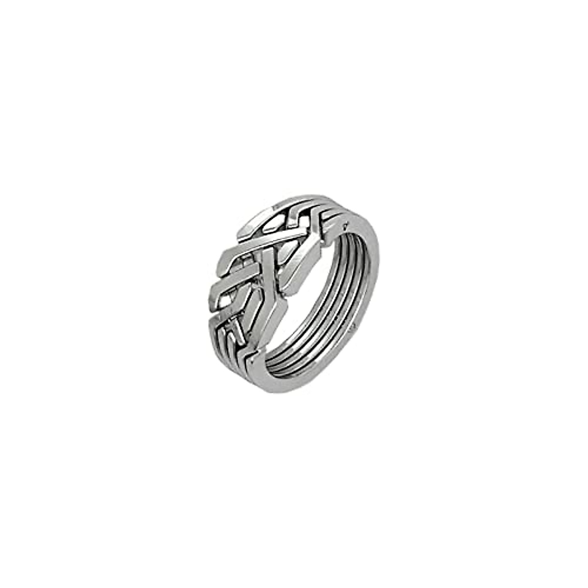 OFLIUM Olympic 5 Band Handmade Turkish Puzzle ring 925 Sterling Silver five pieces wrapped interlocking Knott inspired stacking Ladies men Stacking elegance Unique ring Puzzle ring SILVER (10)