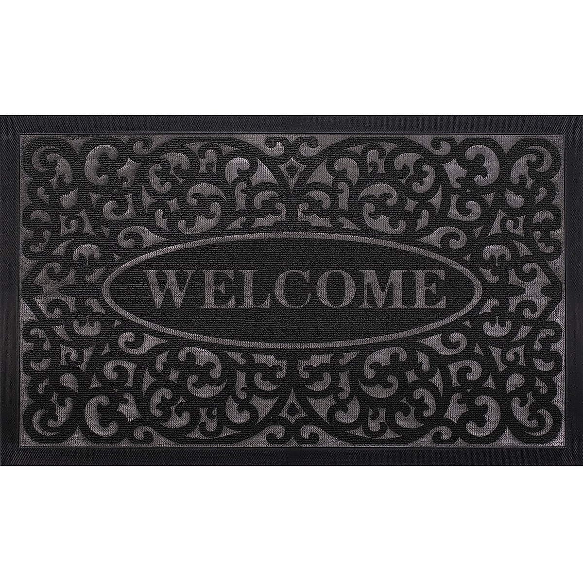 OEMATS Welcome Front Door Mat,Extra Durable,Non-Slip Rubber Floor Mats, Waterproof, Easy Clean Mats for Home Entrance, Garage, Patio,18x30,Black