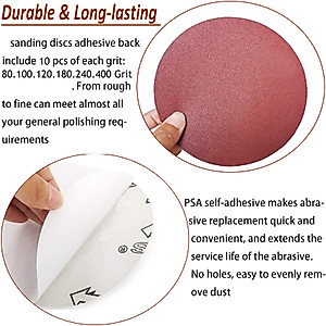 Sackorange 60 PCS 5" PSA Sanding Discs-10 Each of 80, 100, 120, 180,240, 400 Grit - 5 Inch Self Adhesive Stickyback Sandpaper Discs for DA Sander, Sand Automotive Car Paint, Woodworking Wood, Metal