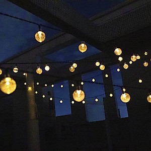 Solar Outdoor String Lights 60 LED Waterproof Solar Powered Patio Lights with 8 Lighting Modes, Crystal Globe Lights for Outside Garden Porch Balcony Yard Wedding Party Decor, 35.6FT, Warm White