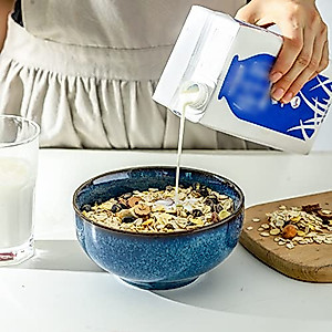 YELLOYA Ceramic Cereal Bowls, 26 oz Soup Bowl Set of 4, 6 inch Porcelain Serving Bowls for Kitchen Dessert Snack Rice, Ceylon Blue